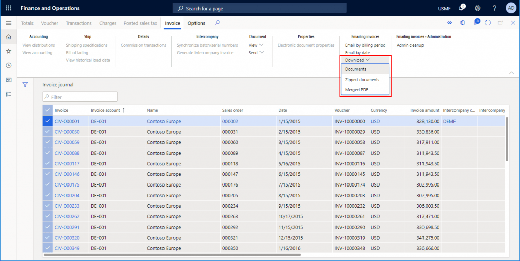 Docentric Emailing Multiple Invoices