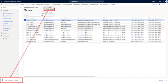Batch Email Sending Status Improvements - Docentric AX