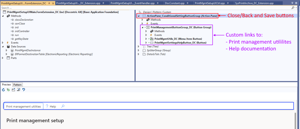 Add the Back (Close) and Save Buttons to Print Management Setup